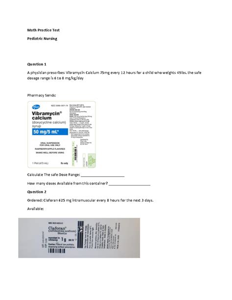 Math Practice Test Peds Math Practice Test Pediatric Nursing Question