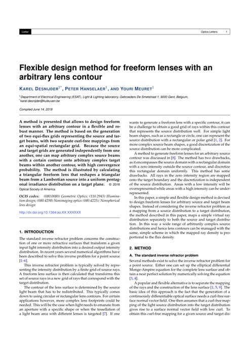 Pdf Flexible Design Method For Freeform Lenses With An Arbitrary Lens Contour