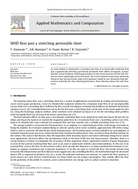 Pdf Mhd Flow Past A Stretching Permeable Sheet