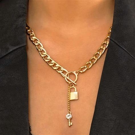 Jewelry Chunky Curb Chain Lock And Key Toggle Necklace Poshmark