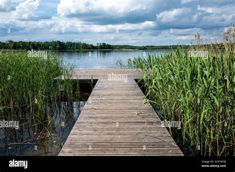 Steg an einem See in der Mecklenburgischen Seenplatte, Deutschland ...