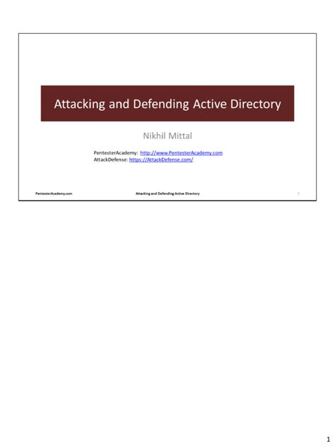 Attacking And Defending Activedirectory Slidesnotes V12 Pdf Active Directory Computing