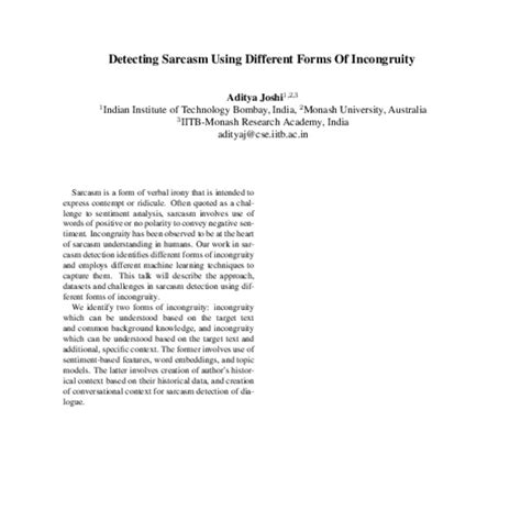 Detecting Sarcasm Using Different Forms Of Incongruity Acl Anthology