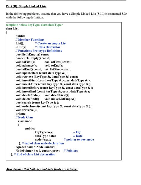 Solved Part B Simple Linked Lists In The Following