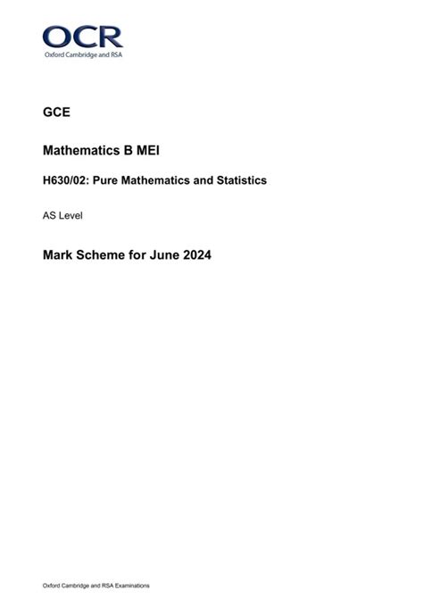 OCR AS Level Mathematics B MEI Paper And JUNE QUESTION PAPERS AND MARK SCHEMES