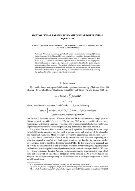 Pdf Solving Linear Parabolic Rough Partial Differential Equations