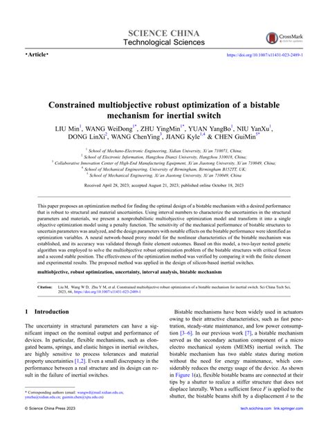 Pdf Constrained Multiobjective Robust Optimization Of A Bistable