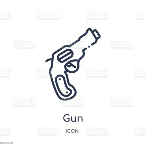 육군 및 전쟁 개요 컬렉션에서 선형 총 아이콘입니다 흰색 배경에 고립 된 얇은 라인 총 벡터입니다 총 유행 그림 무기에 대한 스톡 벡터 아트 및 기타 이미지 Istock