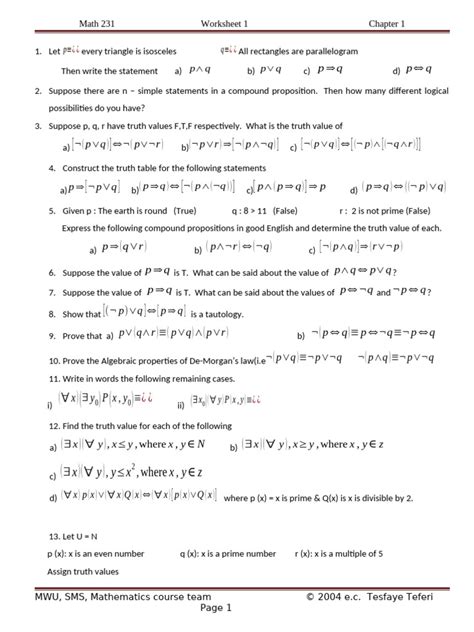 Ch 1 Math 231 Worksheet Pdf