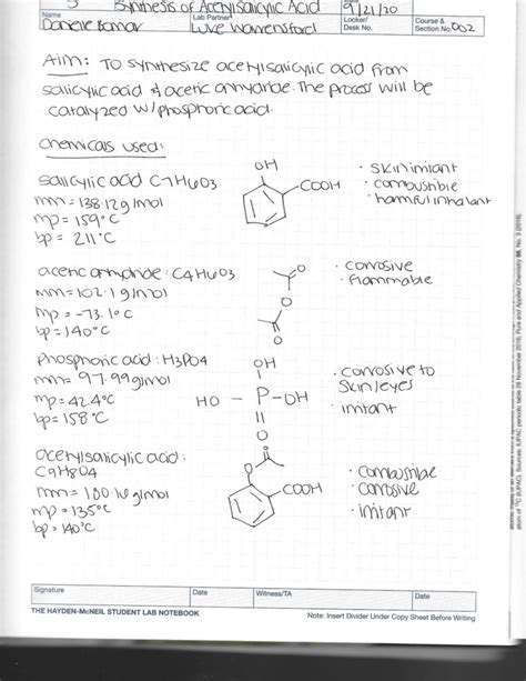 Pre Lab Report 5 Pre Lab 5 Date Name Synthesis Of Aceryisalicylic