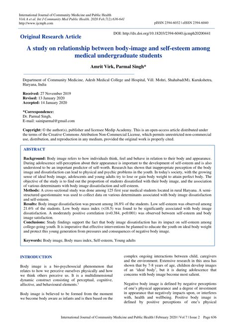 PDF A Study On Relationship Between Body Image And Self Esteem Among Medical Undergraduate