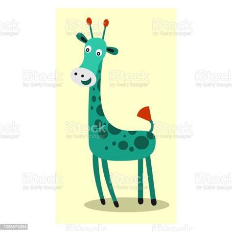 Adorable And Cute Smiling Green Giraffe Cartoon Character Stock