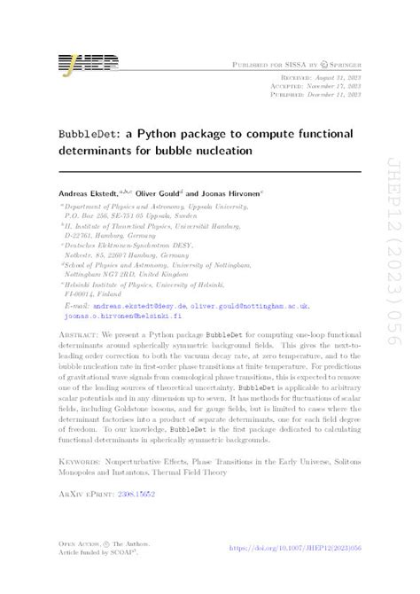 bubbledet a python package to compute functional determinants for