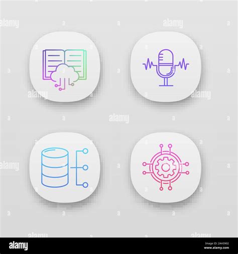 Machine Learning App Icons Set Voice Recognition Cloud Computing Relational Database Digital
