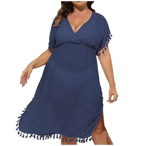 Hoksml Womens Plus Size Beach Dress 2024 Summer Beach Wrap Dress