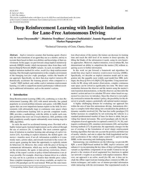 Pdf Deep Reinforcement Learning With Implicit Imitation For Lane Free