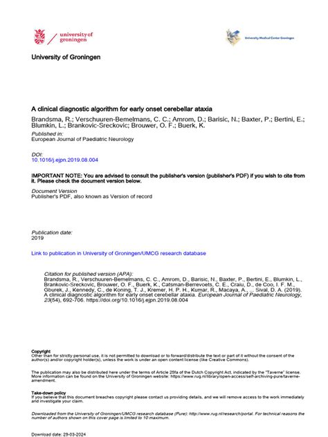 A Clinical Diagnostic Algorithm For Early Onset Pdf Cerebellum Neurology
