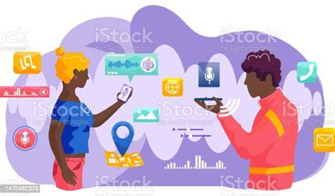 음성 도우미 스마트 스피커 가상 비서 사운드 로봇 음성 제어 스마트 스피커를 사용하는 사람들 개념에 대한 스톡 벡터 아트 및 기타 이미지 Istock