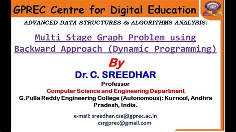 Multi Stage Graph Problem Backward Approach Dynamic Programming