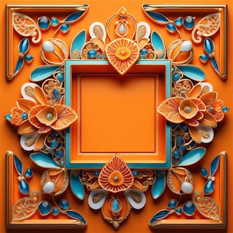 Premium Ai Image Orange Squared Shaped Frame With Beautiful Designs