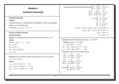Module Notes Module V DIFFERENCE EQUATIONS DIFFERENCE EQUATIONS Definition A Difference