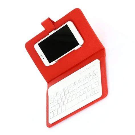 Portable Wireless Bluetooth Keyboard With Faux Leather Case Red
