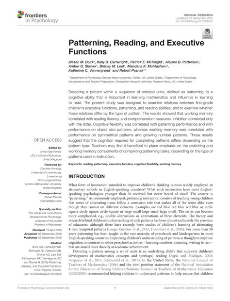 Pdf Patterning Reading And Executive Functions
