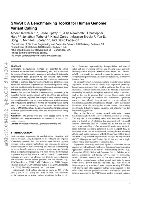Pdf Smash A Benchmarking Toolkit For Human Genome Variant Calling