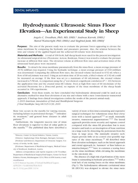Pdf Hydrodynamic Ultrasonic Sinus Floor Elevation—an Experimental