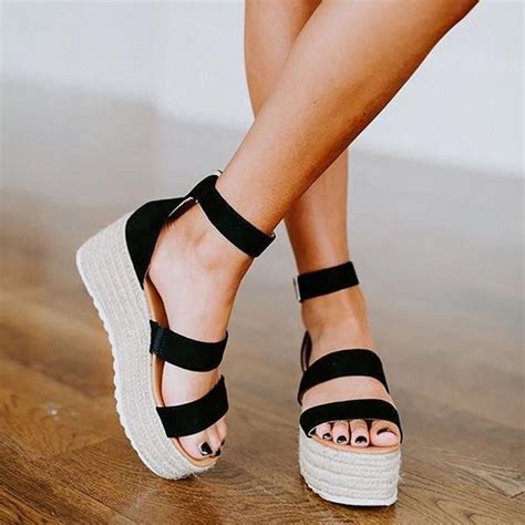 Lulupairsespadrille Open Toe Ankle Strap Platform Sandals Black 6