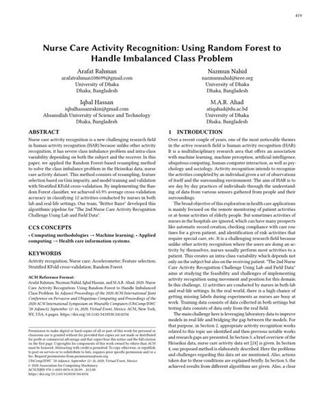Pdf Nurse Care Activity Recognition Using Random Forest To Handle