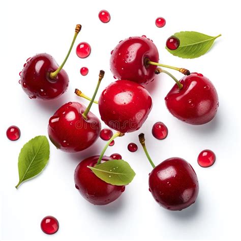Fresh Cherries On A White Background Generated By Artificial Intelligence Stock Illustration