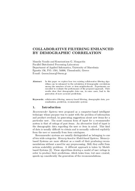 Pdf Collaborative Filtering Enhanced By Demographic Correlation