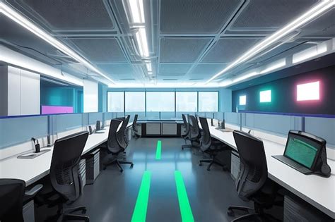 Premium Ai Image Modern Office Space With Desktops With Modern Computers Created With
