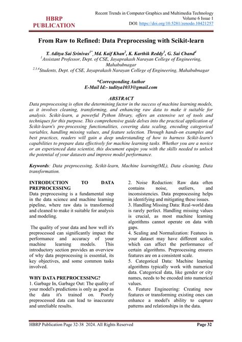 PDF From Raw To Refined Data Preprocessing With Scikit Learn