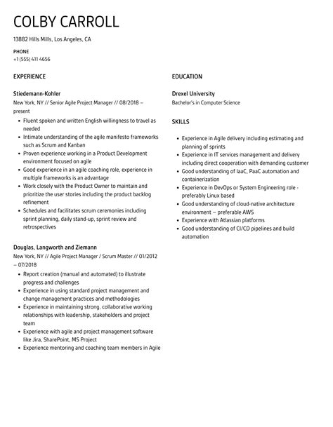 Agile Project Manager Resume Sample Kotibamboo