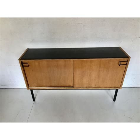 Vintage Light Wood Veneer Stringer With Black Melamine 1950s