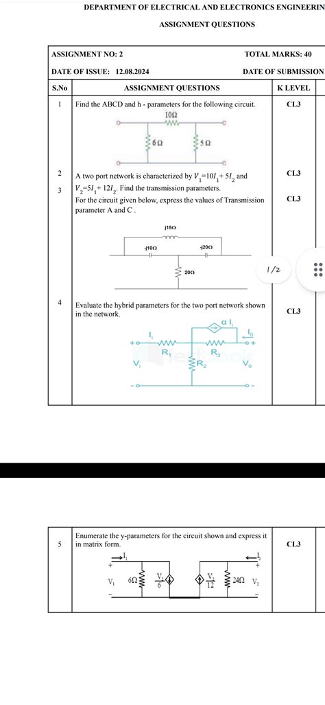 Department Of Electrical And Electronics Engineerin Assignment Questions