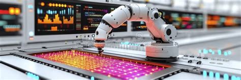 White Robotic Arm With Visual Data Interface Display Stock Illustration