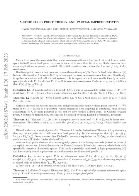 PDF Metric Fixed Point Theory And Partial Impredicativity