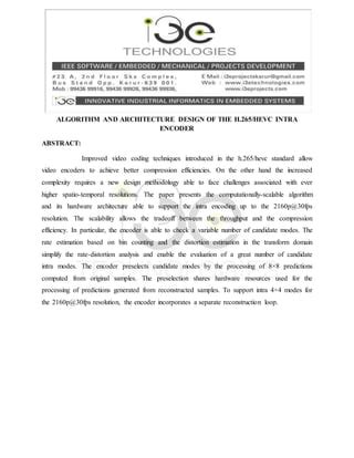 Algorithm And Architecture Design Of The H Hevc Intra Encoder PDF