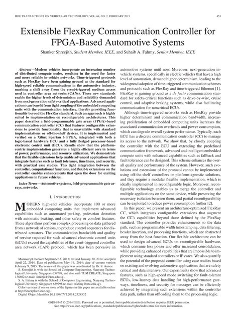 Pdf Extensible Flexray Communication Controller For Fpga Based