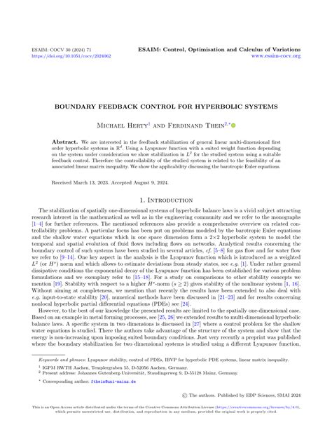 Pdf Boundary Feedback Control For Hyperbolic Systems