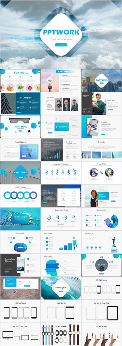 best blue company charts report powerpoint template powerpoint