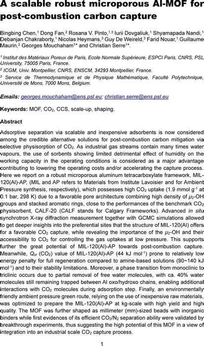 A Scalable Robust Microporous Al Mof For Post Combustion Carbon Capture Materials Chemistry