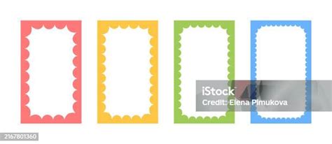 흐린 파도 곡선 가장자리 프레임 물결 모양의 부채꼴 사각형 테두리 세트 낙서 그려진 사각형 그림 프레임 빈 텍스트 상자 펑키한 지그재그 디자인 요소 흰색 배경에 고립 된