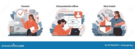 Data Security Set Flat Vector Illustration Stock Illustration Illustration Of Protection