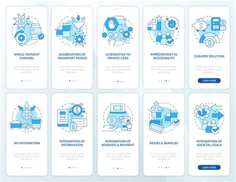 Premium Vector Mobility Services Blue Onboarding Mobile App Screen Set