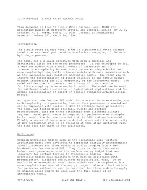 Pdf Ii 3 Swb Nile Simple Water Balance Model Research …the Simple Water Balance Model Swb