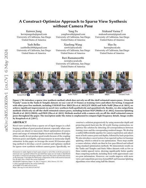 A Construct Optimize Approach To Sparse View Synthesis Without Camera